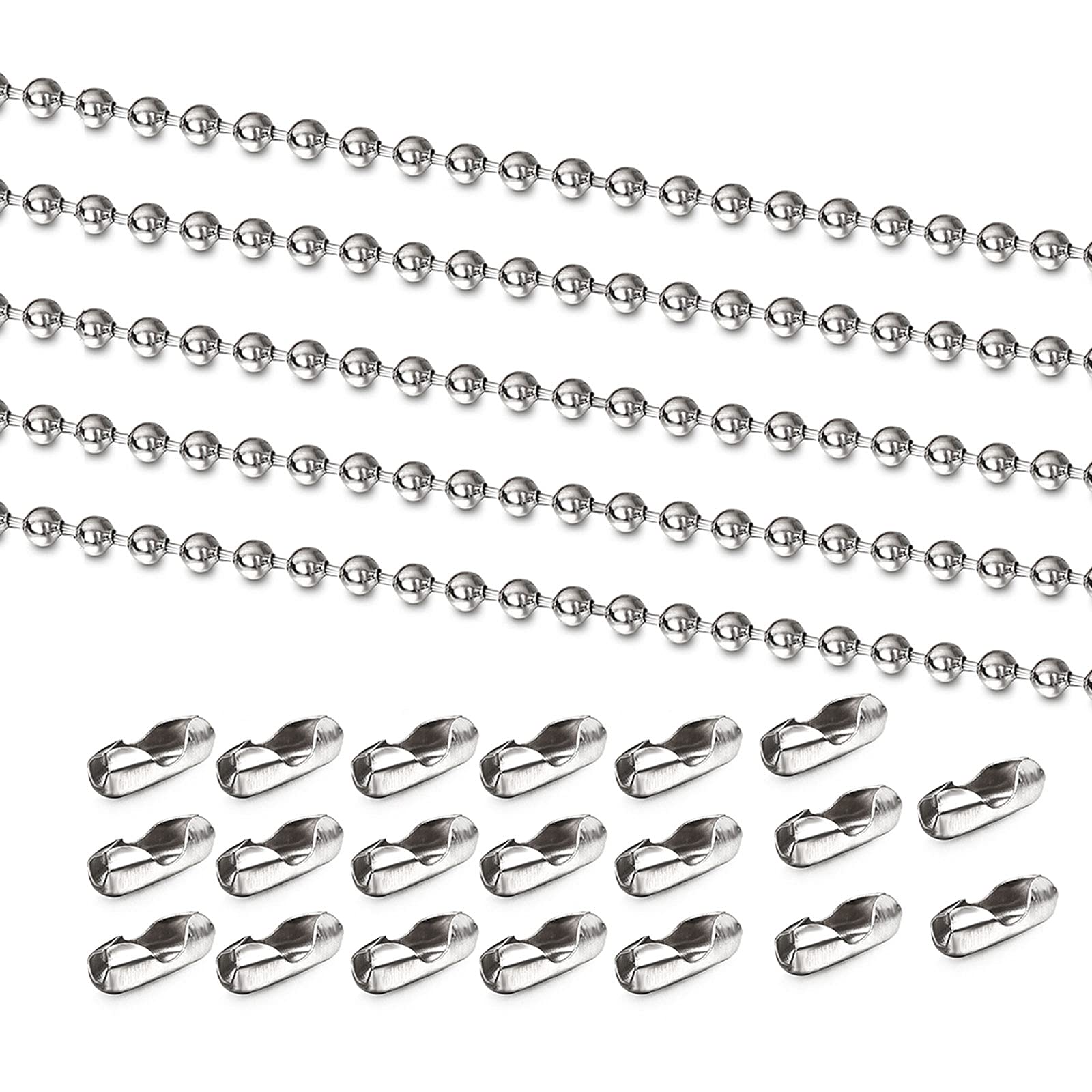 LANBEIDE 32 Feet Stainless Steel Ball Bead Chain with 20 Pieces Matching Connectors 2.4 mm Diameter Ball Chain for Necklace Jewelry Making