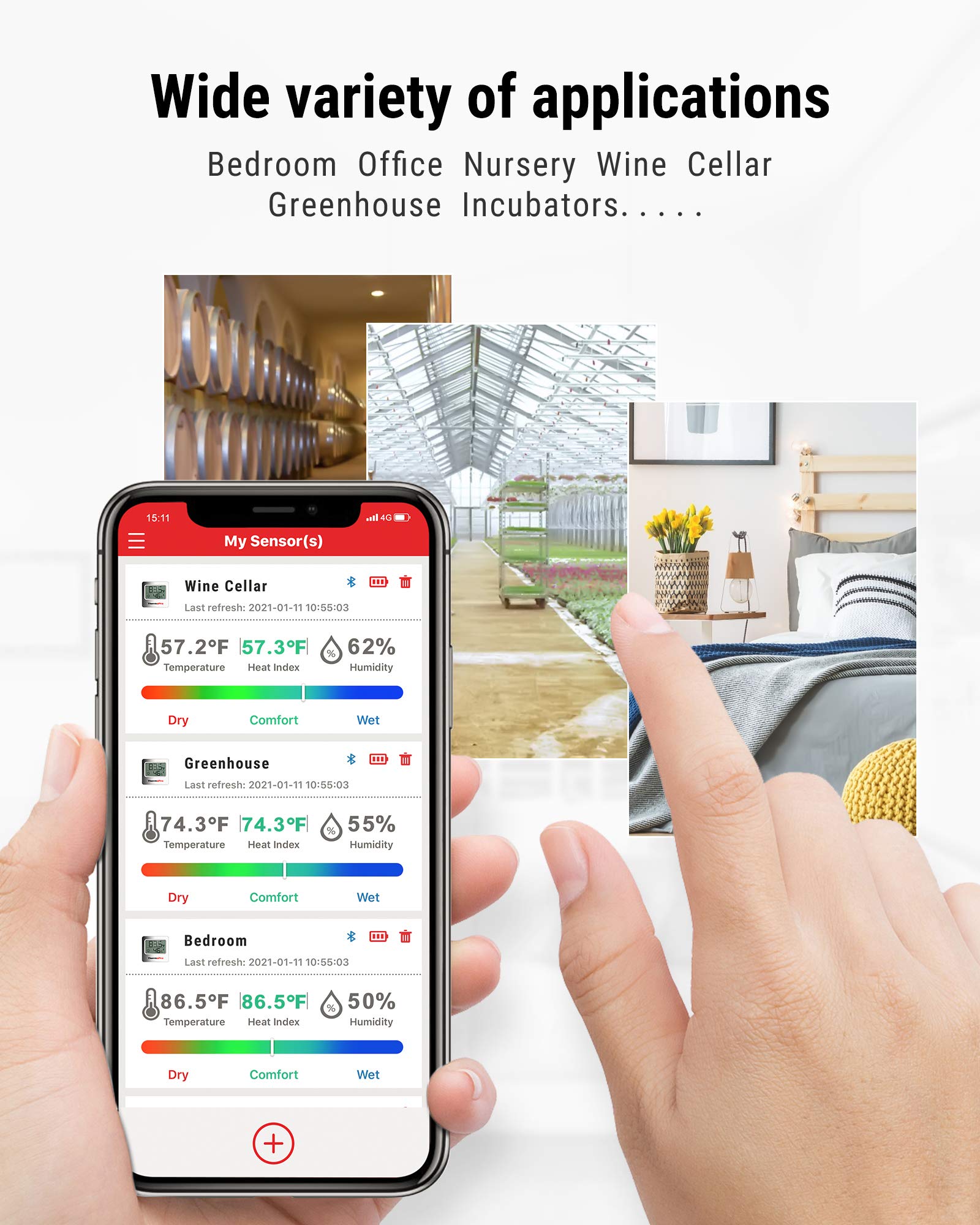 ThermoPro TP357 Digital Hygrometer Indoor Thermometer of 260FT, Bluetooth Humidity Meter with Smart App, Room Humidity Gauge with Humidity Sensor