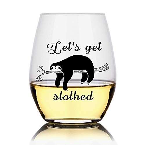 Perfectinsoy Funny sloth Stemless Wine Glass, Cute Funny Sloth Gifts for Women, Christmas Gifts, Happy Valentine Gift, for Boy Friend, Girl Friend, Her His Birthday Anniversar