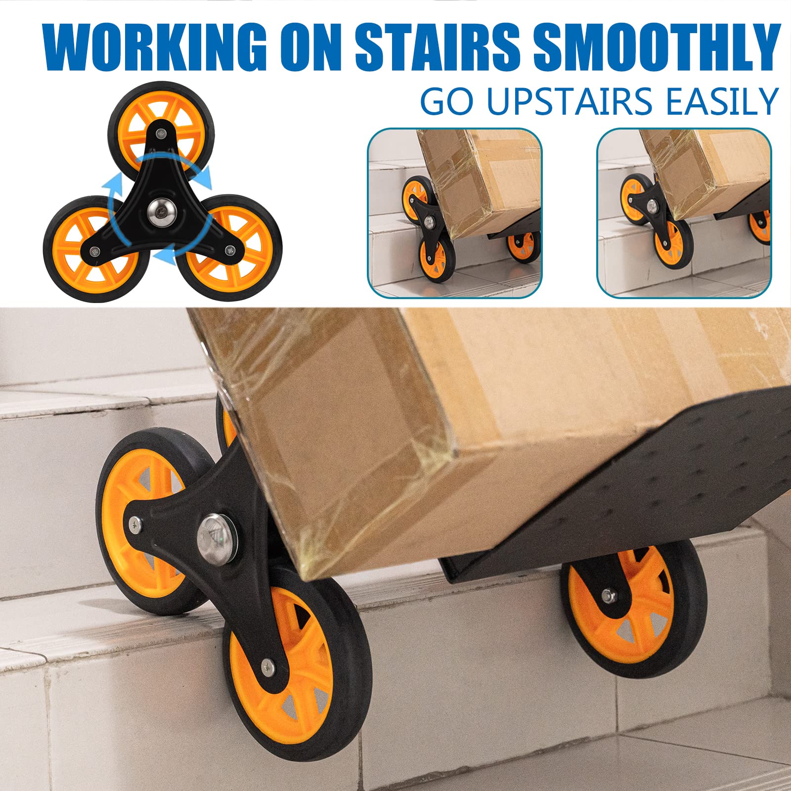 Mstge Stair Climbing Hand Truck, 2 in 1 Stair Climber Dolly Heavy Duty, 350 Lbs Capacity Stair Trolley Cart with 6 Rubber Wheels and Elastic Rope