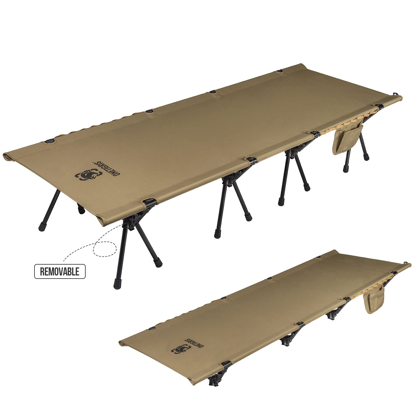 OneTigris Lightweight Camping Cot with Leg Extenders, Strong Support 330 Lbs, Durable Compact Tent Folding Bed for Adults Outdoor Overnighter Camping, Hiking, Travel, RV, Beach, Office Nap