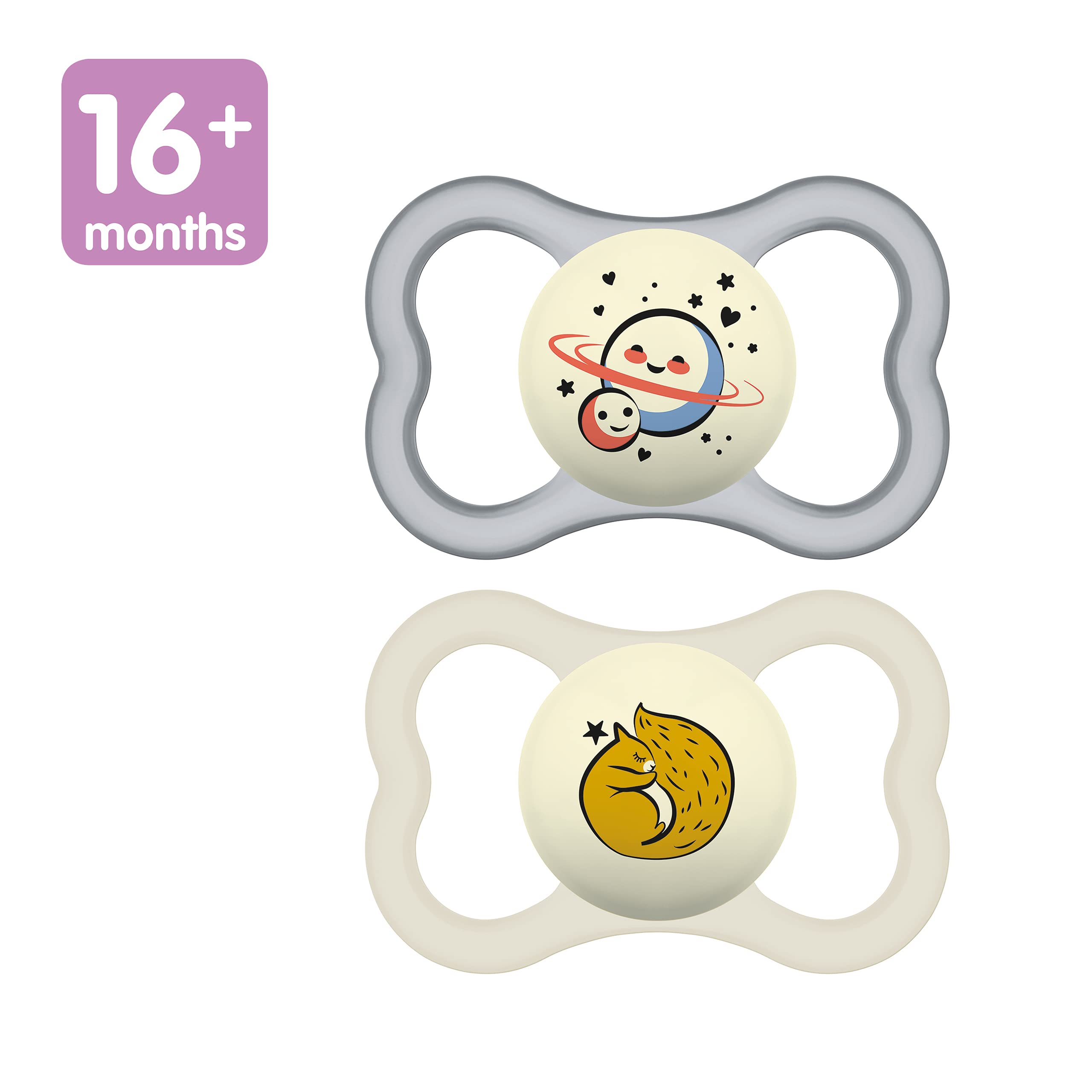 MAM Supreme Night Baby Pacifier, for Sensitive Skin, Patented Nipple, 2 Pack, 16+ Months, Unisex,2 Count (Pack of 1)
