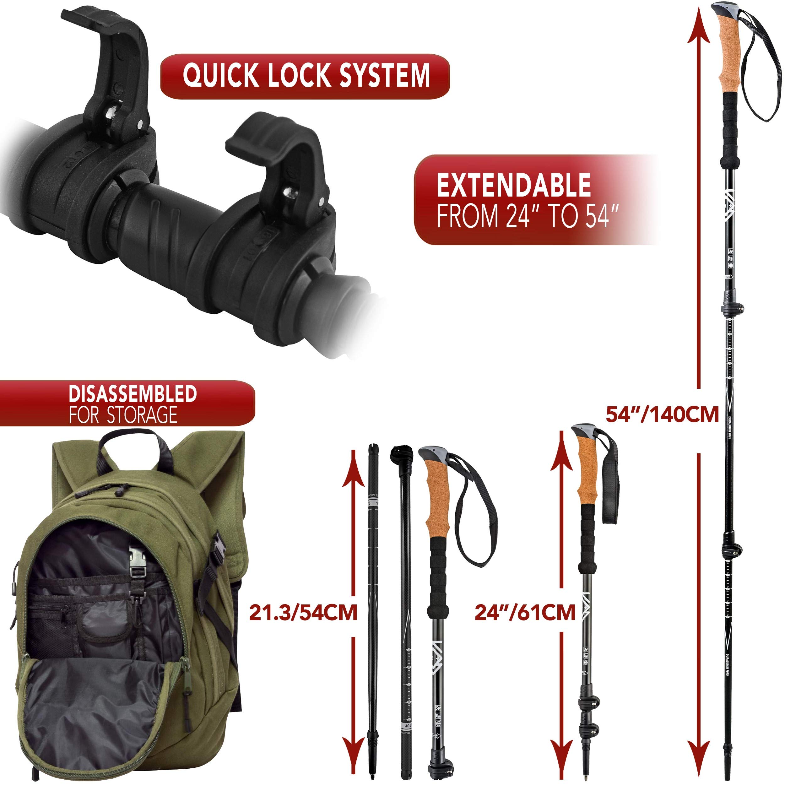 KOR Outdoors Aluminum Trekking Poles - Durable, Lightweight Aluminum 7075 Hiking or Walking Sticks – 2 pc Pack with Quick Adjustable Locks – Expandable to 54” – Cork Grip