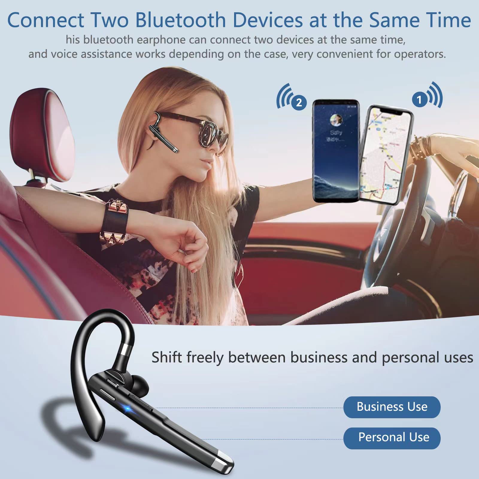 ＷＭＷＹＭＸ Bluetooth Headset One Ear Earphone Earpiece for Cell Phones Wireless Headset with Charging Case and LED Intelligence Display[YYK-520-1015]