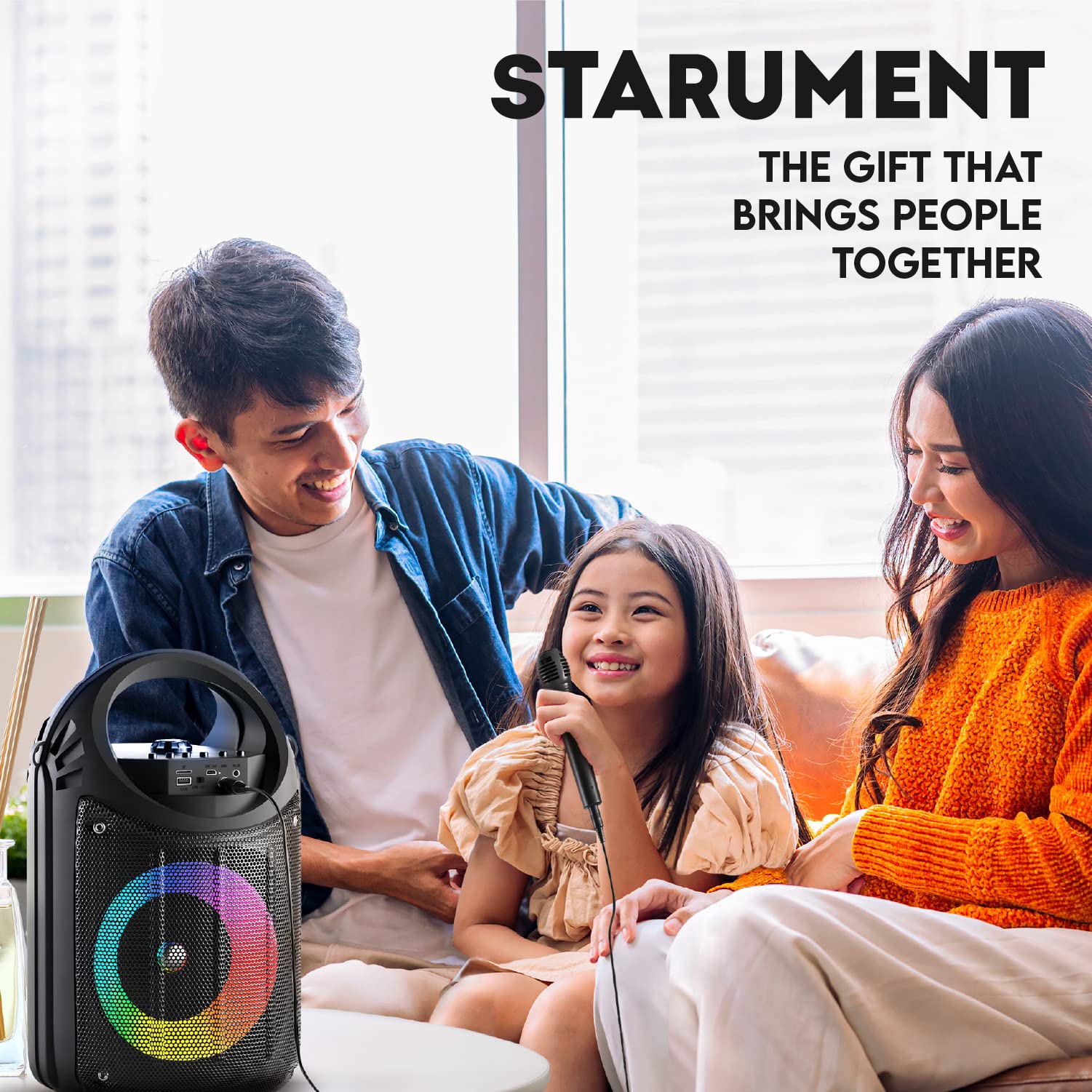 Starument Karaoke Machine for Kids with Bluetooth – Rechargeable & Portable Speakers with Microphone - Black