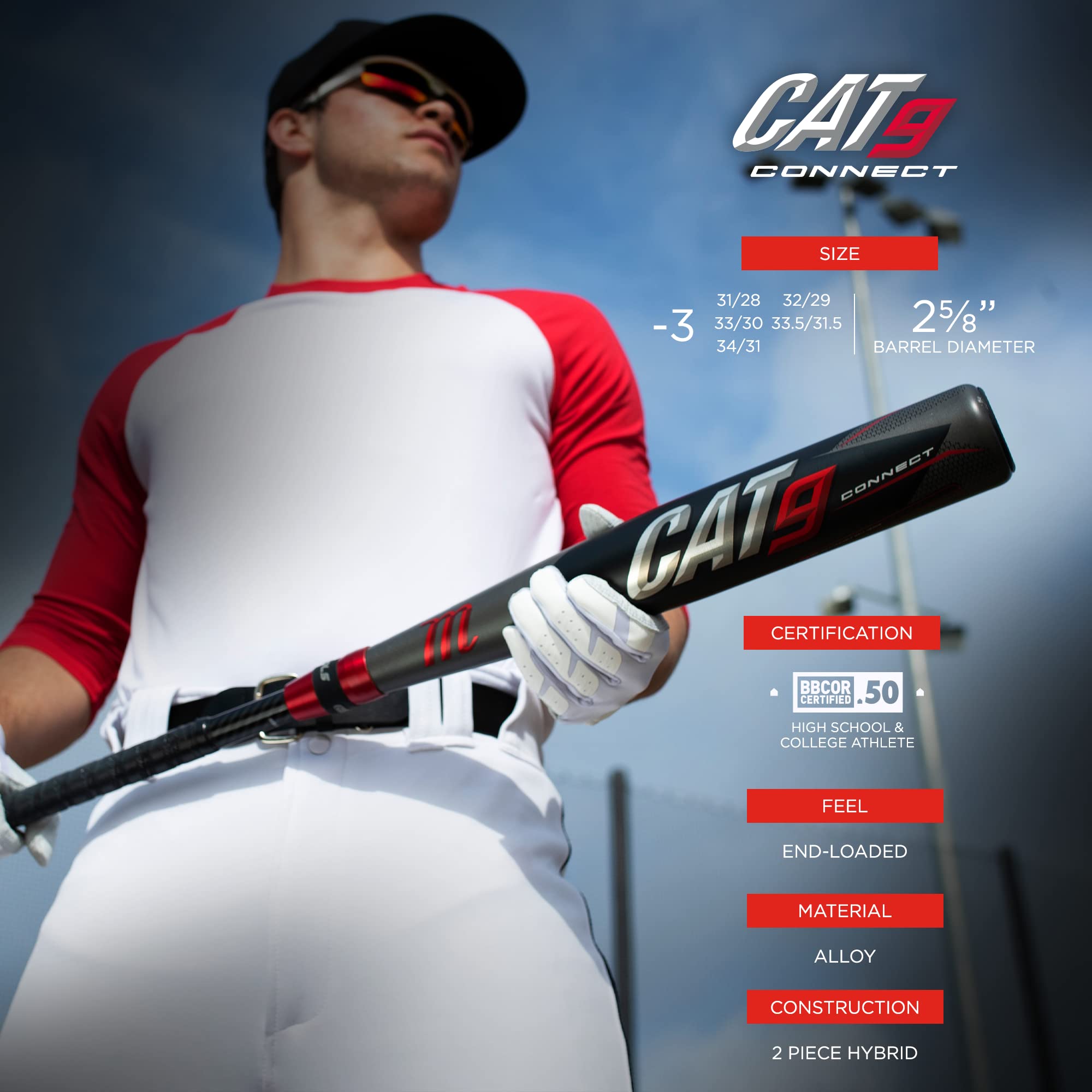 Marucci CAT9 CONNECT -3 BBCOR Metal Baseball Bat, 2 5/8" Barrel