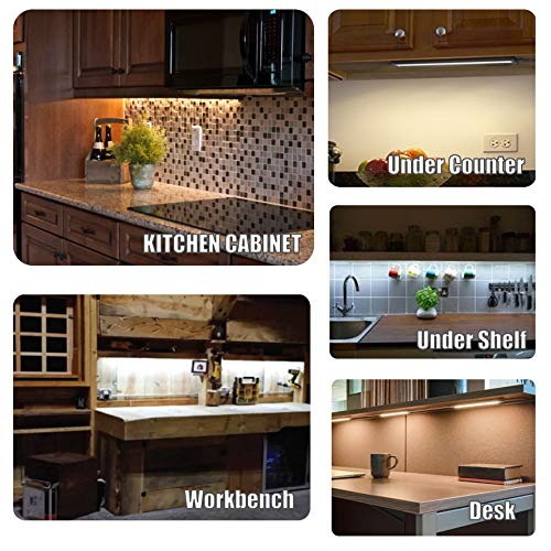 MYPLUS Under Cabinet Lights, 12" Touch Activated and Dimmable Aluminum LED Bar for Kitchen, Workbench and Desk, Warm White 3000K, Plug-in, Black.
