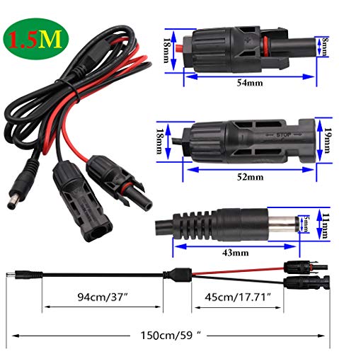 zdyCGTime Solar Adapter Male and Female to DC 5.5mm x 2.1mm Male Solar Power Extension Cable for Solar Panel and Portable Generator Connector to DC Solar Panel Connector Adapter Cables, 1.5m 16AWG.