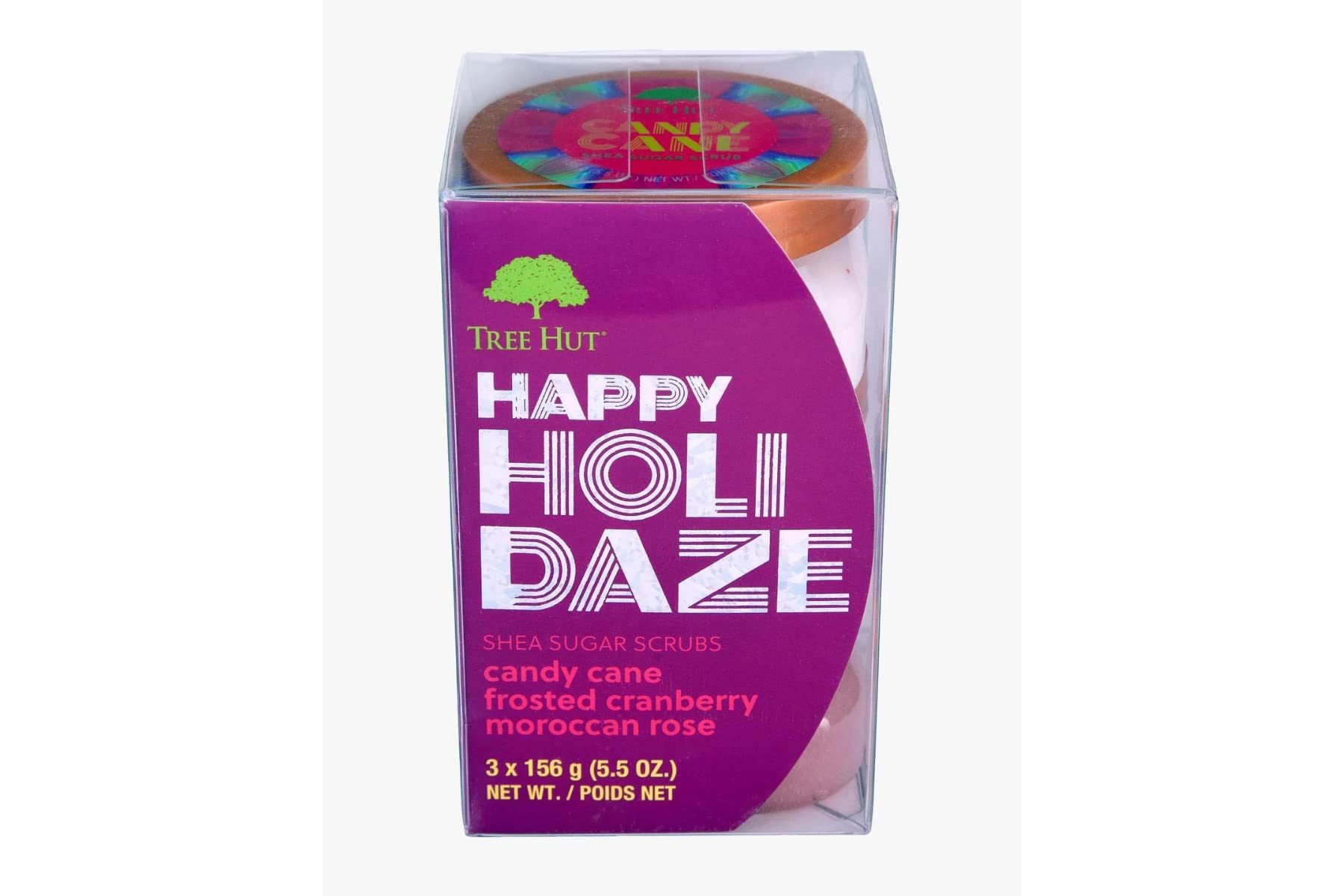 Tree Hut Happy Holidaze Shea Sugar Body Scrubs, Trio Gift Set, 3x 5.5 ounces, Candy Cane, Frosted Cranberry, Moroccan Rose 16.5 Ounce