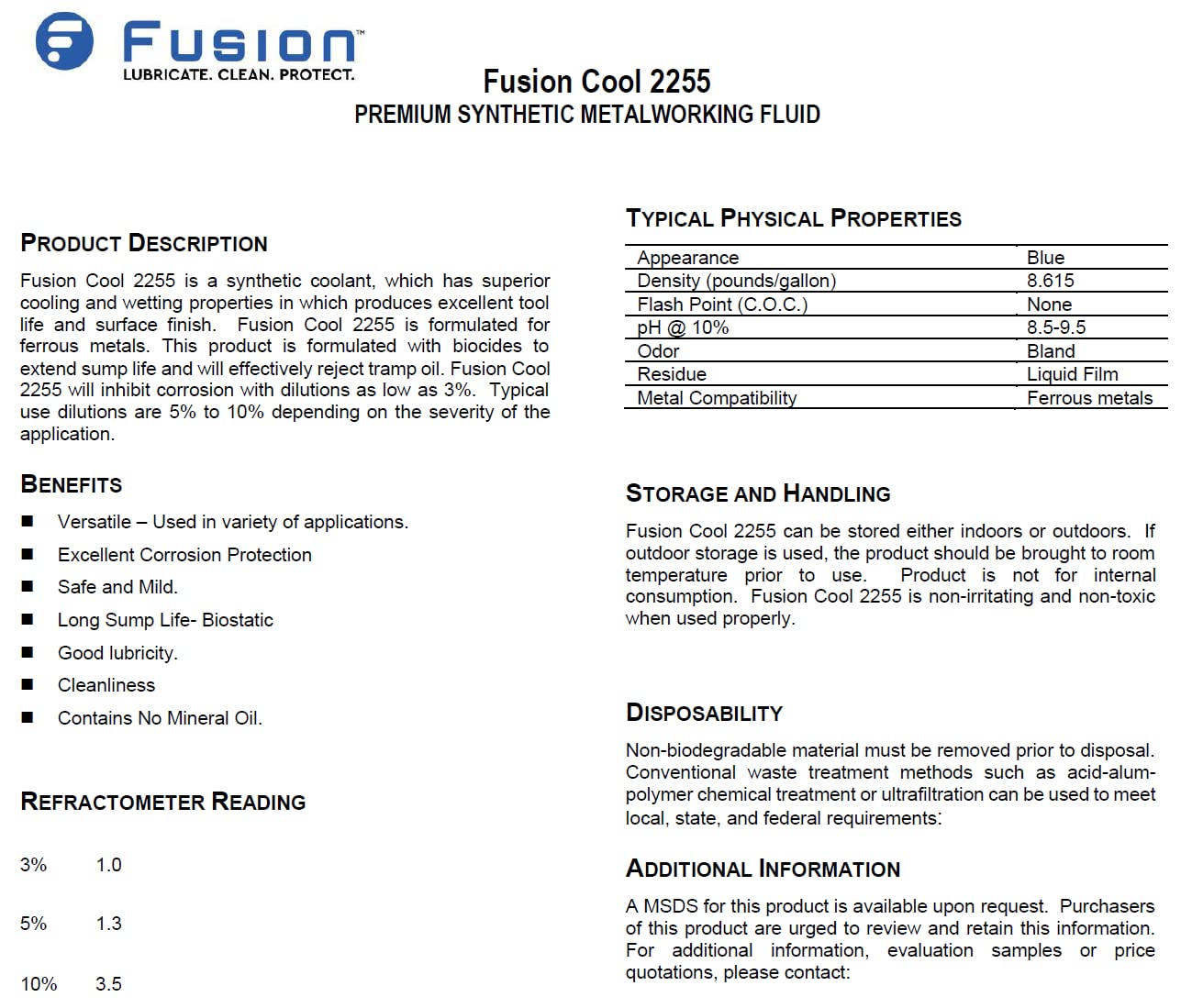 Mist Coolant for Metal Cutting Applications | Fusion Cool 2255 | Premium Synthetic Metalworking Fluid (1 Gallon)