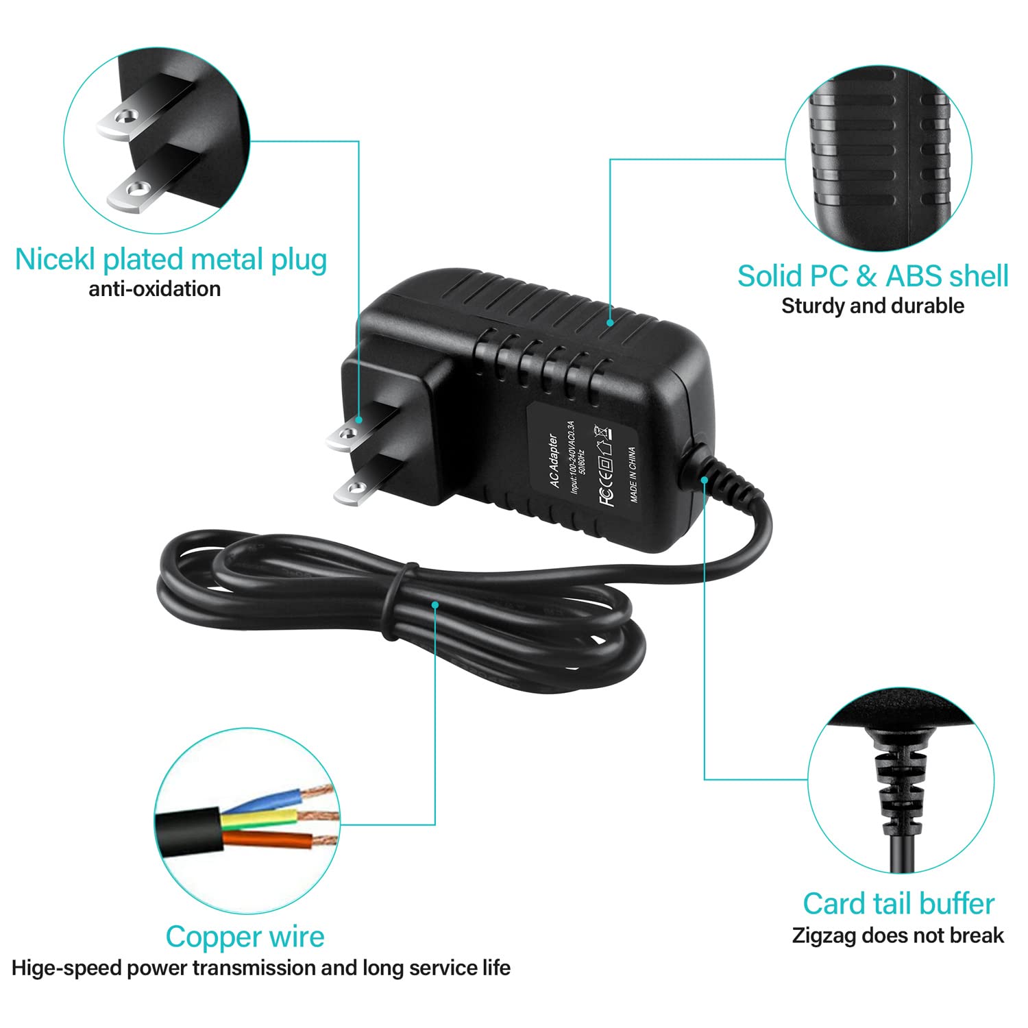 SZSWWPOR 7V 2A AC/DC Power Adapter with 2.5mm x 5.5mm Tip Center + for 7V 1.6A 1600mA