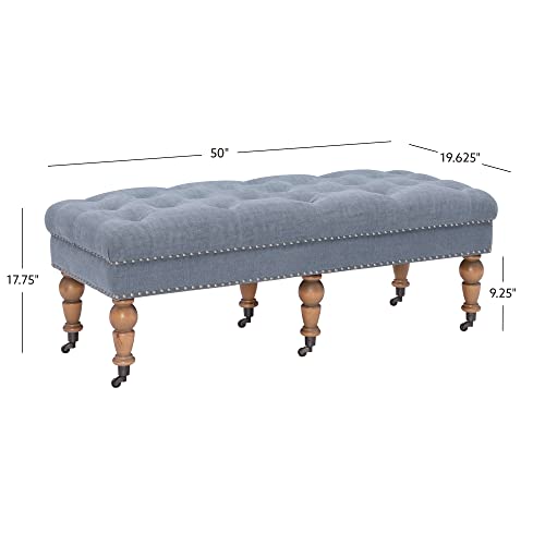 Linon Isabelle, 50", Blue Washed Linen Bench,