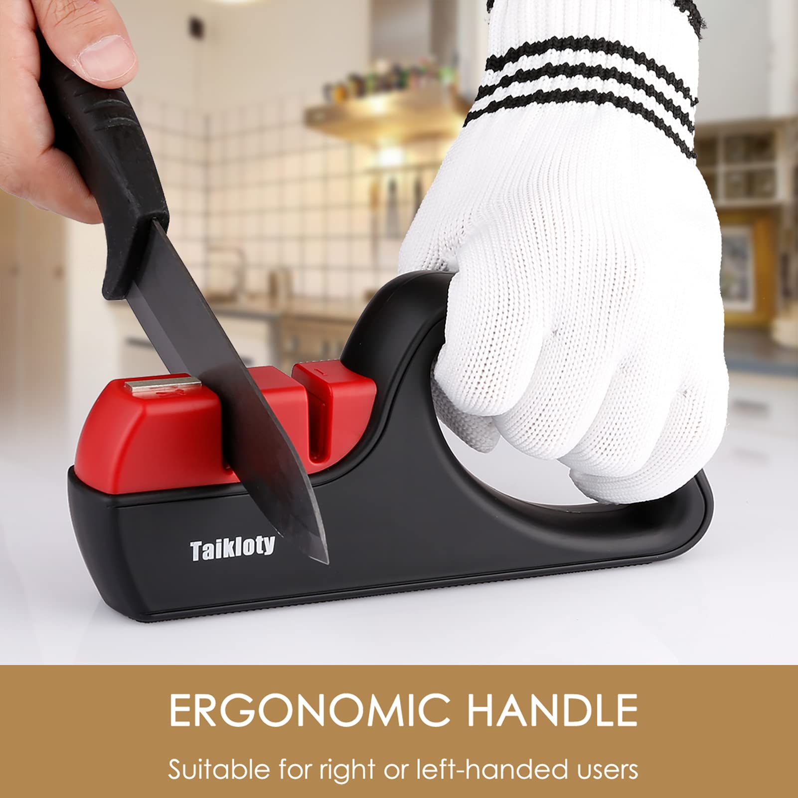 Kitchen Knife and Scissors Sharpener - Taikloty 2021 New 5-in-1 Multifunctional Knife Sharpening System - Safely Sharpen Knives with Diamond, Ceramic,Tungsten for Knife and Scissor