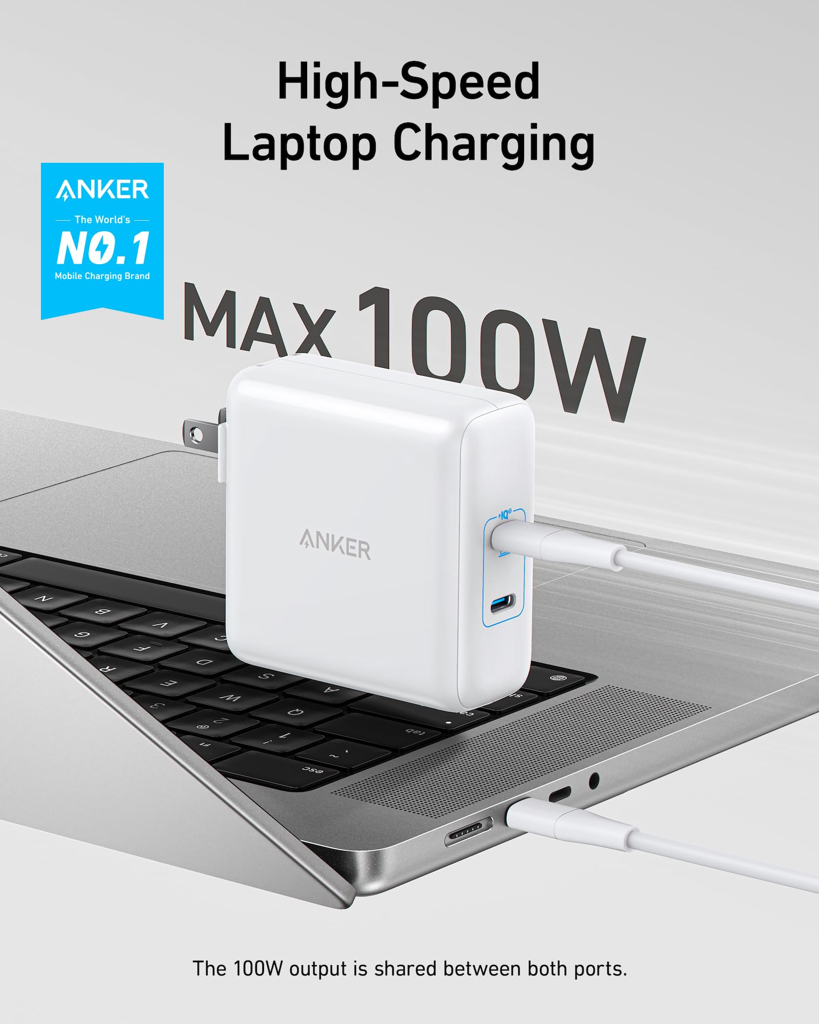 Mac Book Pro Charger, Anker 100W Fast Charger, 2 Port Power Adapter - Compatible With USB C Devices Including MacBook Pro/Air, iPad Pro, iPhone 15/Pro/Pro Max, Google Pixelbook (Cable Not Included)