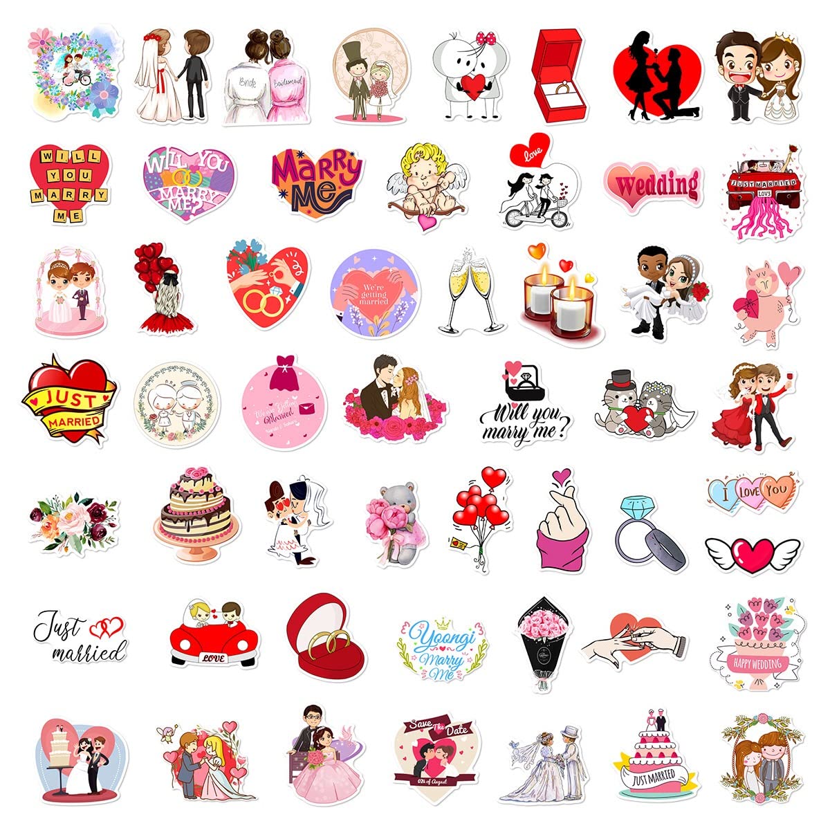 Wedding Stickers 50 Pieces Romantic Valentine's Day Stickers Proposal Stickers Laptop Water Bottle Scrapbook Guitar Greeting Cards Gift Box Waterproof Vinyl Decals