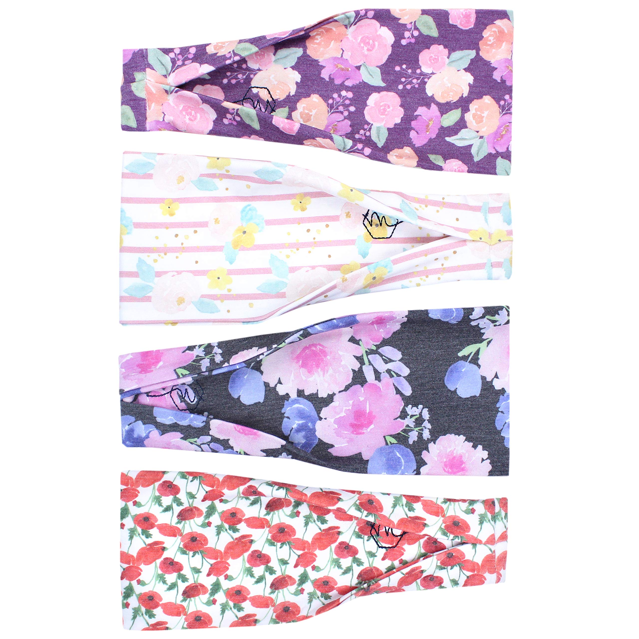 Maven Thread Women's No-Slip, Sweat-Wicking Headband for Exercise and Yoga, 4-Pack, Floral Print (Bloom)