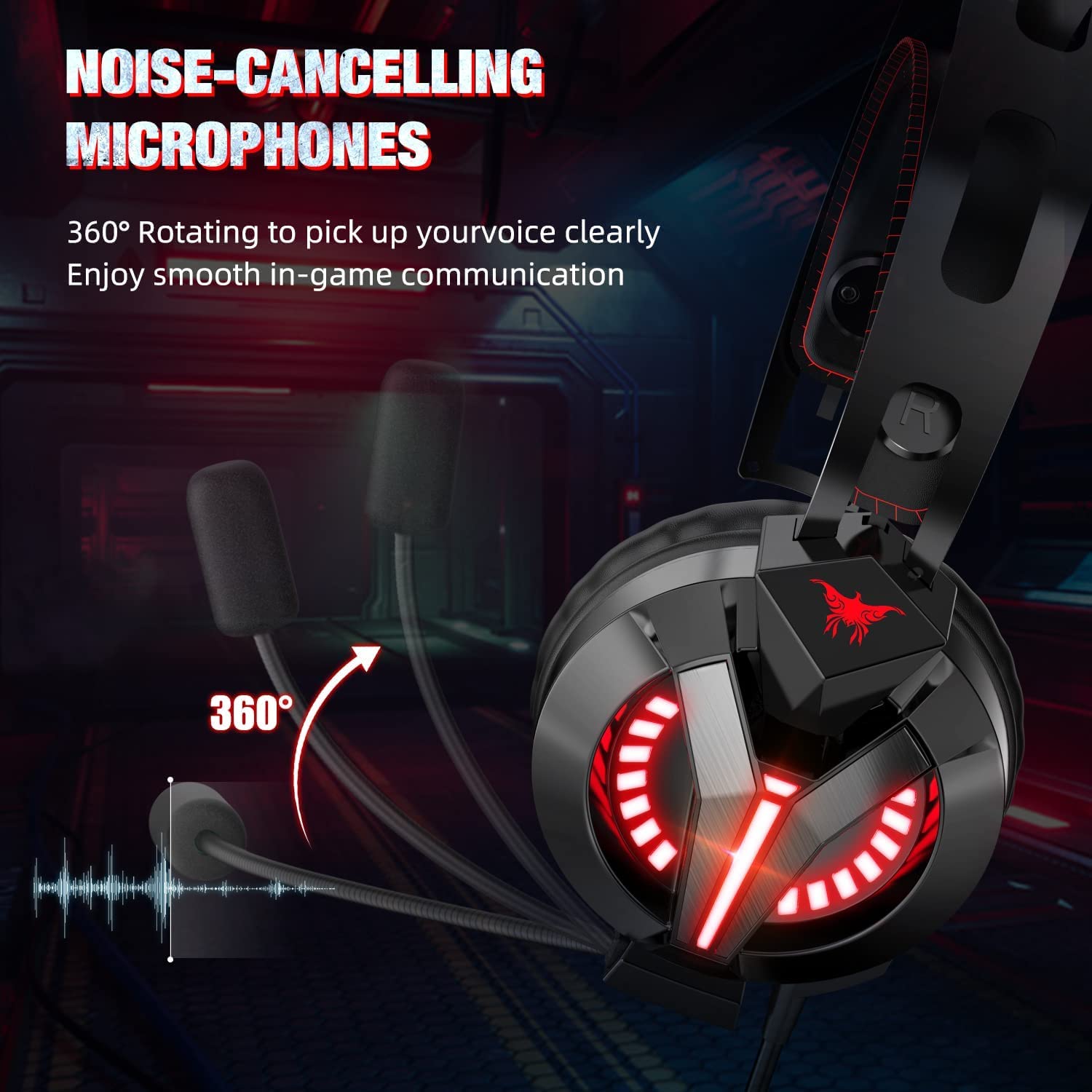ONIGAL Gaming Headset with Microphone for Mac, PC Gaming Headphones Double Head Beam Suspended Soft Soft Memory Earmuffs, 7.1 Surround Sound Wired Headset LED Light for PS5, PC, PS4, Mac, Laptop