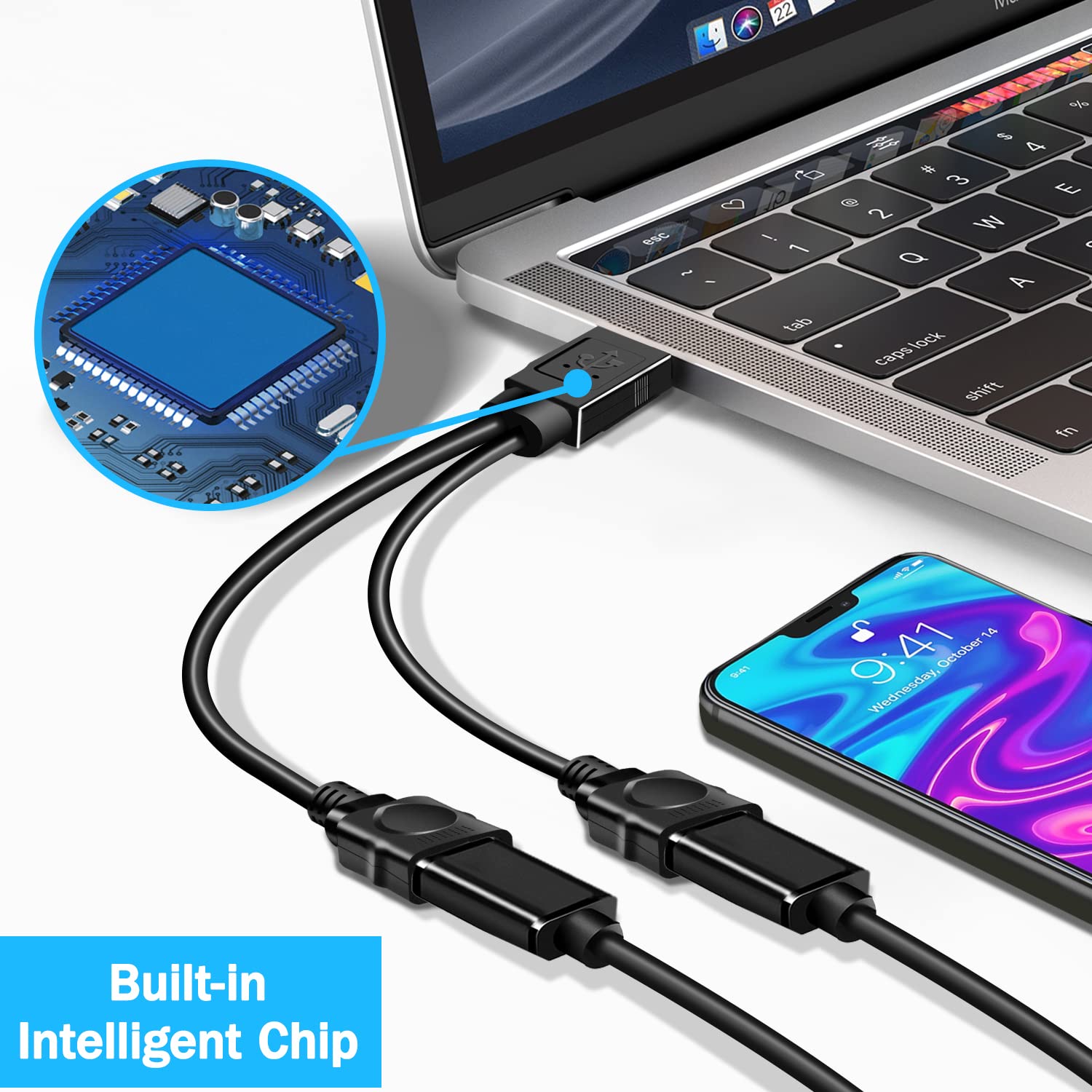 USB 2.0 Hub Two Port USB Adapter Ultra Slim Portable USB A Splitter Mini USB Dongle for Surface Pro, Notebook, PC, iMac, MacBook Air/Mini/Pro, Laptop, USB Flash Drives, Data and Charging (Black)
