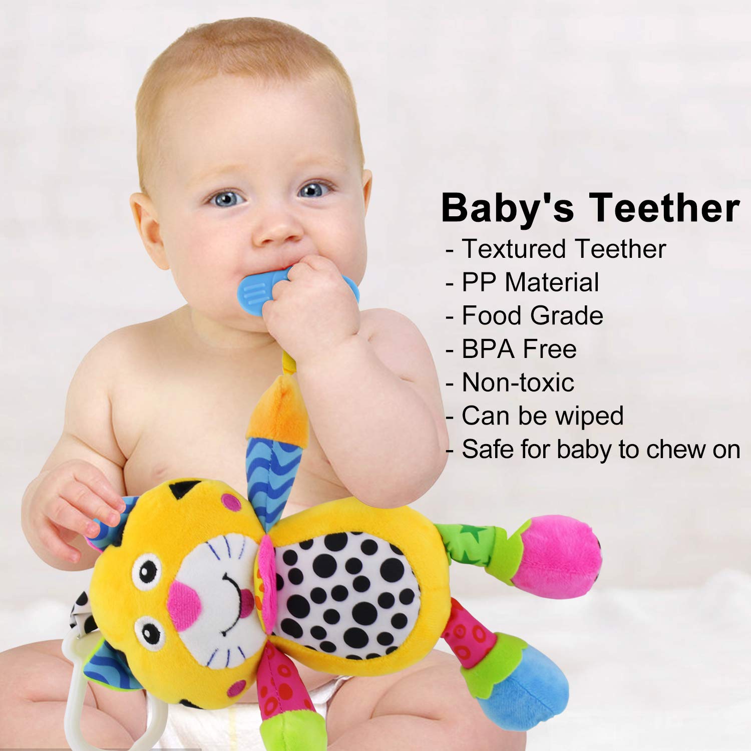 MARUMINE Baby Car Seat Toys with 24 Music and Teether for Newborn (Tiger)