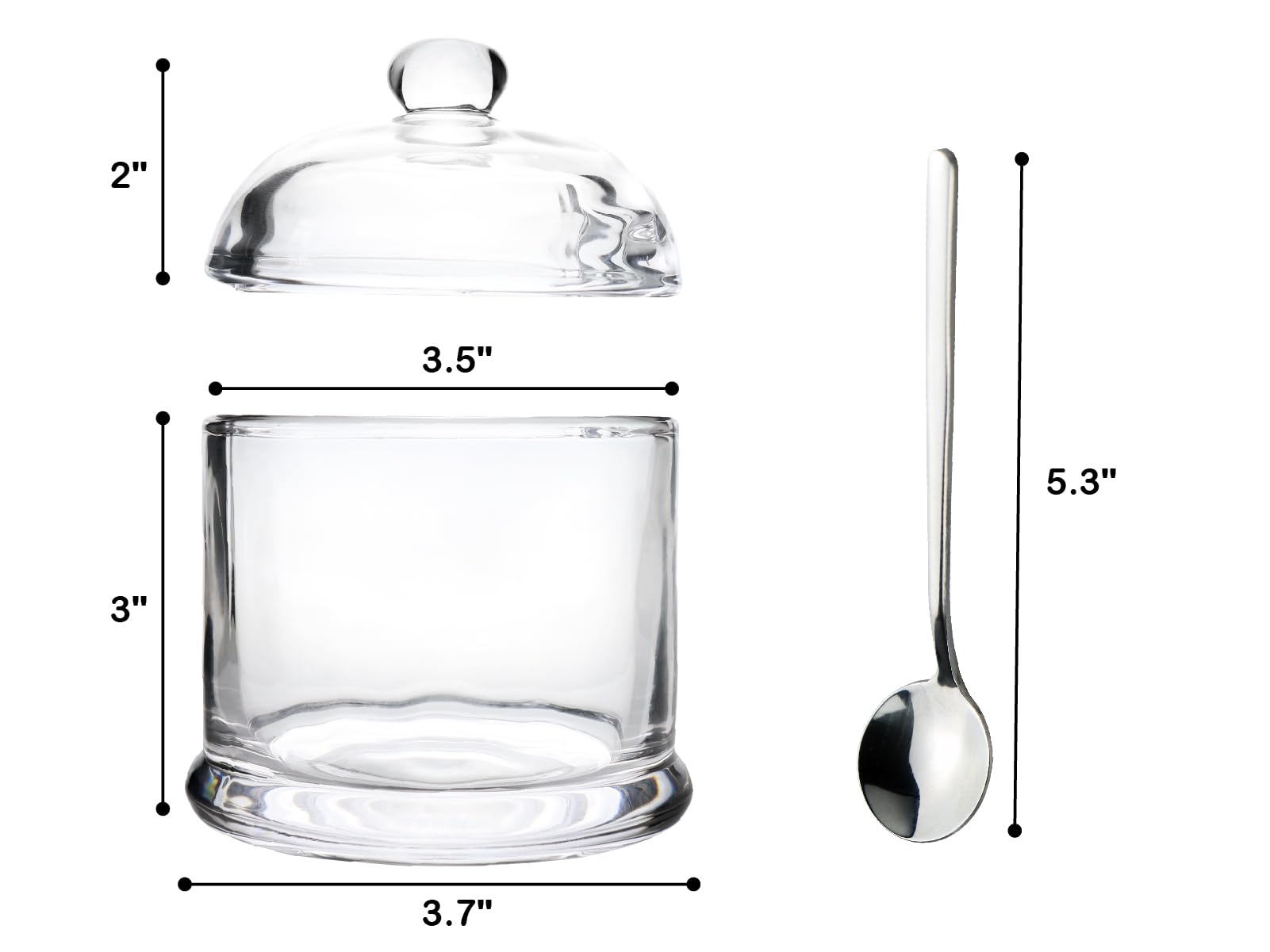 Thick Glass Salt Cellar with Stainless Steel Spoon, Clear Container for Kosher Salt, Sea Salt, Himalayan Salt, Sugar and Pepper, Heavyweight Spices Jar, 10 oz