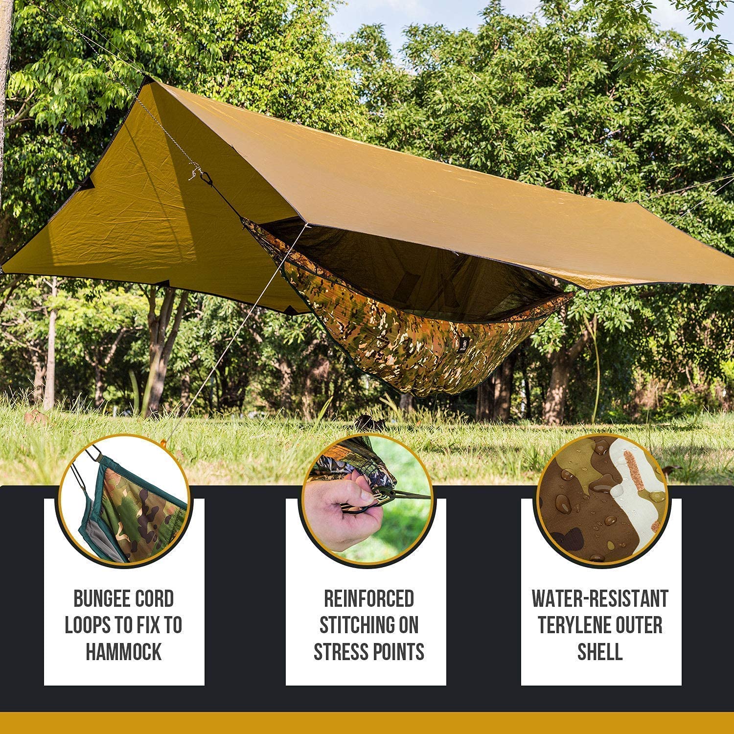 OneTigris Hideout Hammock Underquilt + Bulwark All Season Camping Tarp + KOMPOUND Camping Hammock