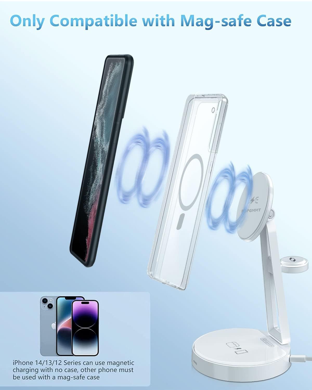 Magnetic Wireless Charging Station for Samsung, 3 in 1 Charging Stand 18W Mag-Safe Fast Charger Compatible for S23/S22/S21/S20/S10/Note 20/Z Flip 4, for iPhone 15,14,13,12, for Galaxy Watch & Buds