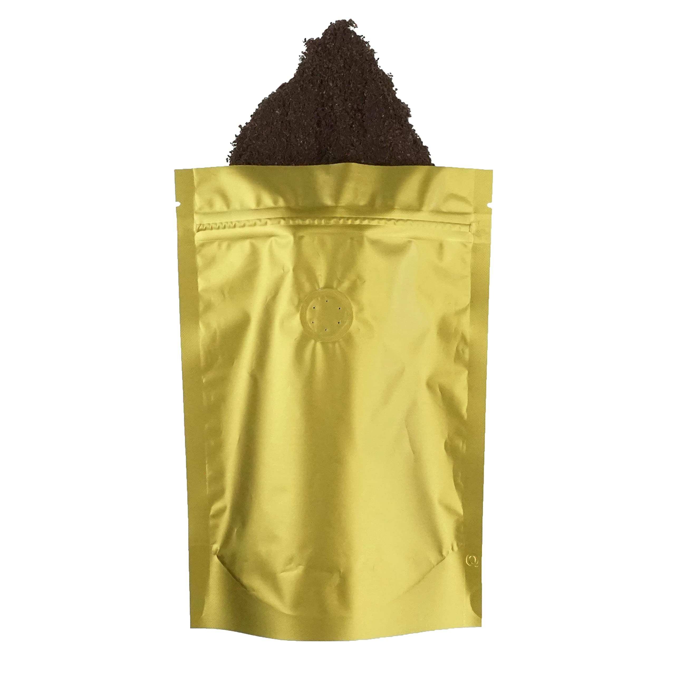 QQ Studio Foil Coffee Packaging Bags with Zipper and Degassing Valve for Whole and Ground Coffee (Gold, 18.5oz (Pack of 50 Bags))