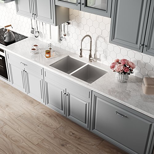 KRAUS Pax 31 1/2-inch 16 Gauge Undermount 50/50 Double Bowl Stainless Steel Kitchen Sink, KHU322