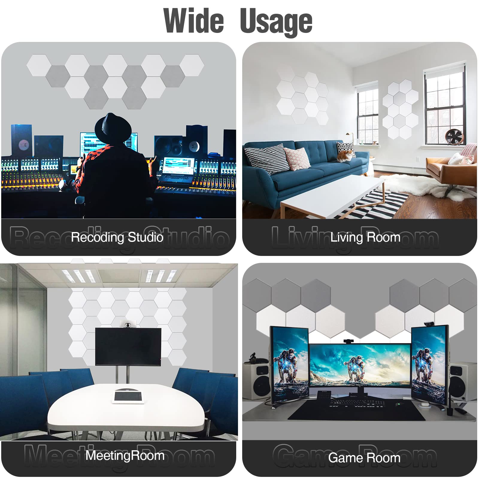 MANDEK 12 Pack Hexagon Acoustic Panels, 12 X 10 X 0.4 Inches Self-adhesive Sound Panels, Premium Soundproof Wall Panels for Home, Office & Studios (Silver Grey)