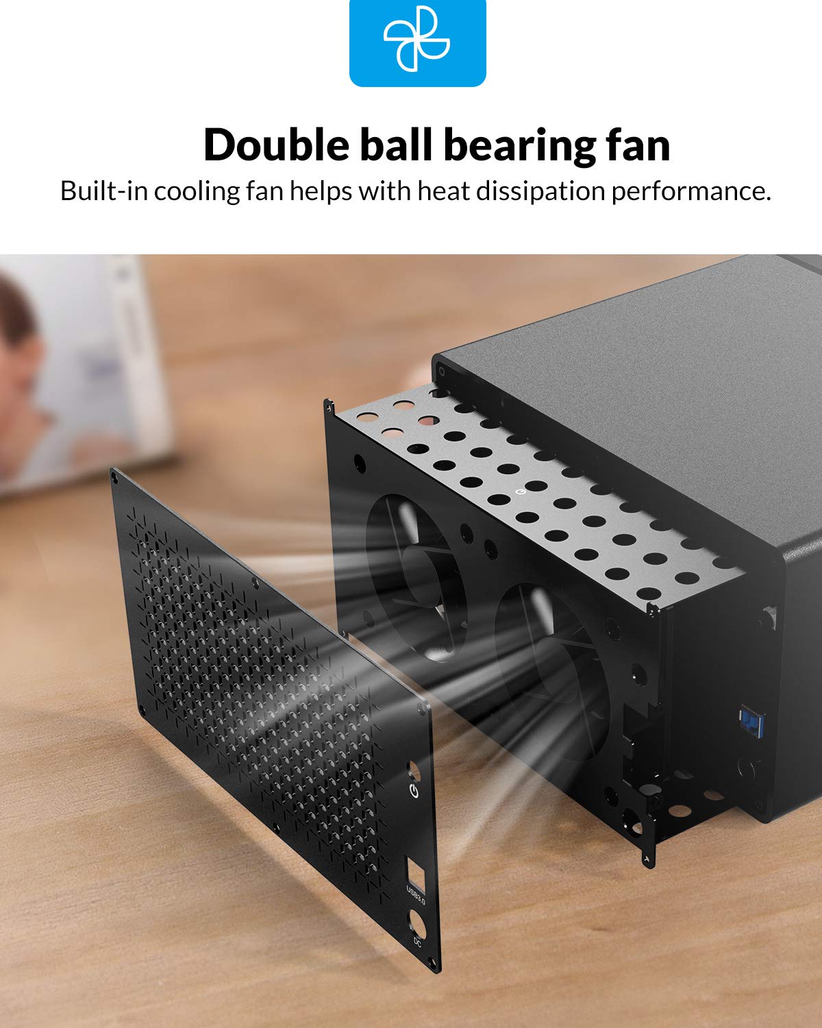 ORICO 8 Bay Tool-Free Aluminum Hard Drive Enclosure with 2 Build-in Fans, Horizontal HDD Docking Station for Small Business Data Backup and Expansion Max to 128TB- NS800U3