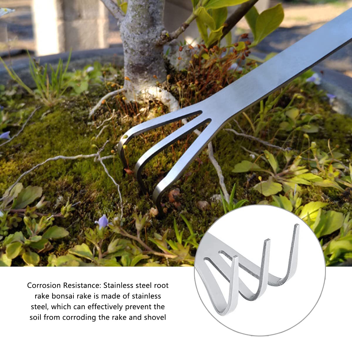 Stainless Steel Root Rake,Stainless Steel 3 Prong Root Rake Pick Loosen Soil Bonsai Tree Tool Set for Gardening Plants