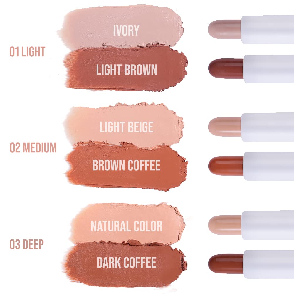 TINTARK Duo-Ended Contour Stick For Face Eyes Cheeks, Concealer Makeup, Eyeshadow Stick, Balance Foundation Stick, Bronzer Makeup Crayon, Matte Finish Contouring Stick, 2 in 1 (Medium)