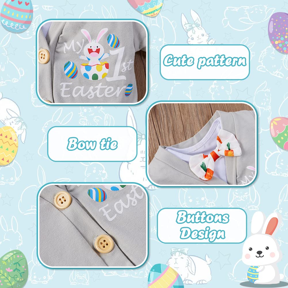 UVIPC My 1st Easter Day Baby boy Outfits Easter 3Pcs Pants Set Long Sleeve Romper Pants Set My First Easter Day Gentleman Clothes