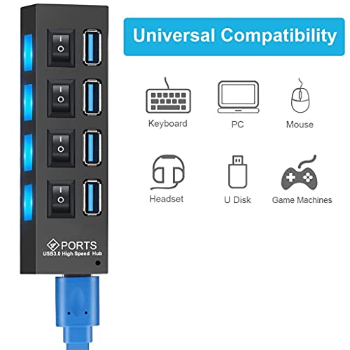 XXXDXDP USB 3.0 Hub USB Hub 3.0 Multi USB Splitter 3 Hab Use Power Adapter 4 Port Multiple Expander USB3 Hub with Switch for PC
