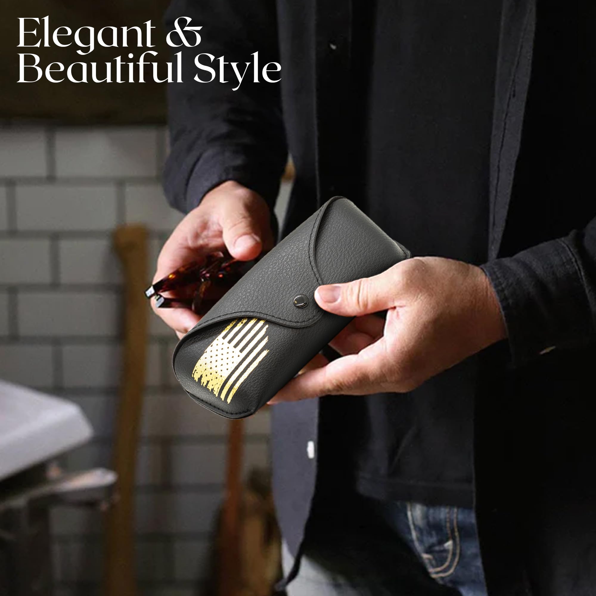 Modern Eyewear Leather Glasses Case - Slim Glasses Case for Men and Women - Portable Sunglasses Case (Black - Style A)