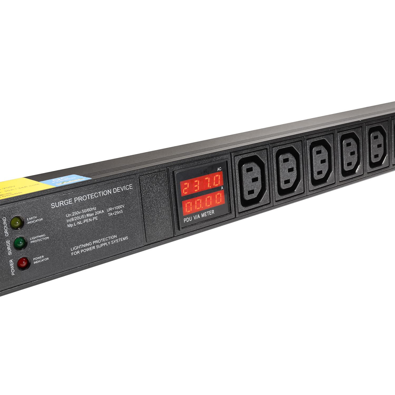 Valiant Power, Metered, Surge Protection, Rack Mount PDU, Basic 208-230-240-250v/30A, L6-30P Input, (8-C13) Outlets, 1U Horizontal Rackmount (C13) 3 Year Warranty, Crypto Mining