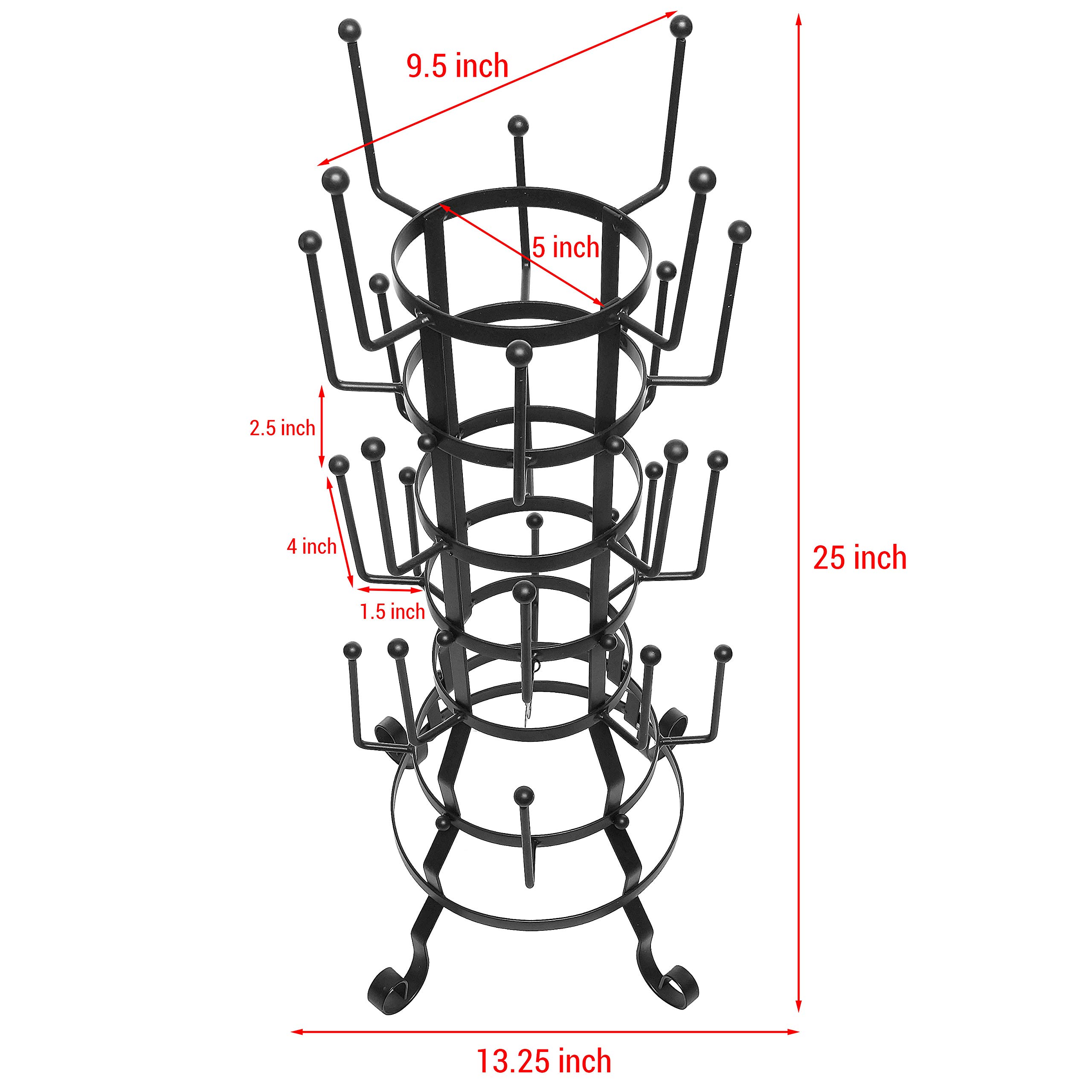 MyGift 24-Hook Rustic Black Iron Coffee Mug Holder, Tea Cup Display Stand, Drinking Glasses Baby Bottle Drying Rack Stand
