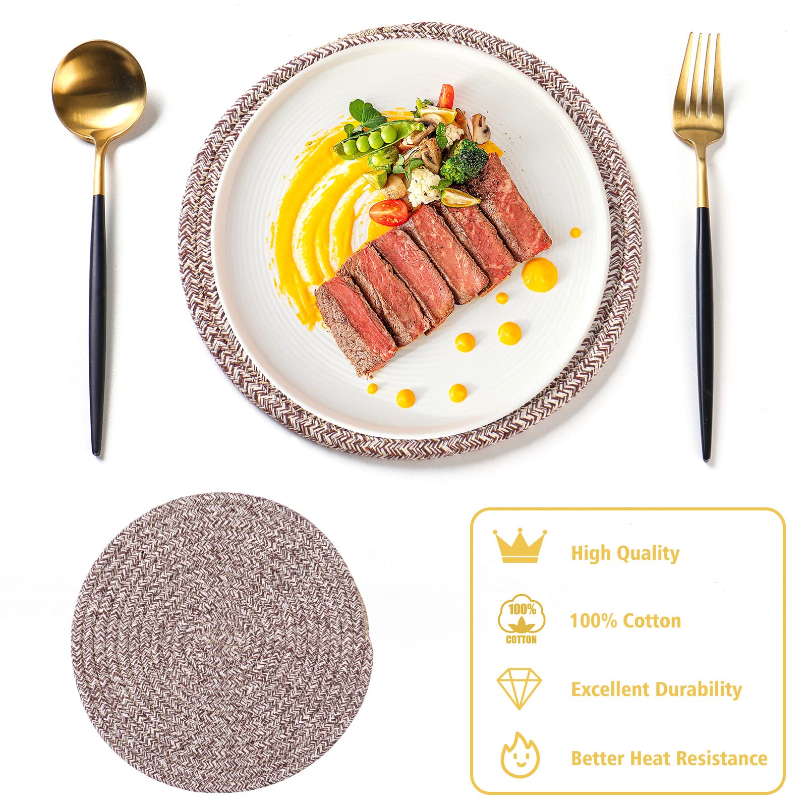 Trivet Round Hot Pads 4pcs 7.9 Inches*9.5inches Diameter 100% Eco Pure Cotton Thread Weave Trivets for Hot Pots and Pans/Kitchen Trivets for Hot Dishes Hot Pot Holders