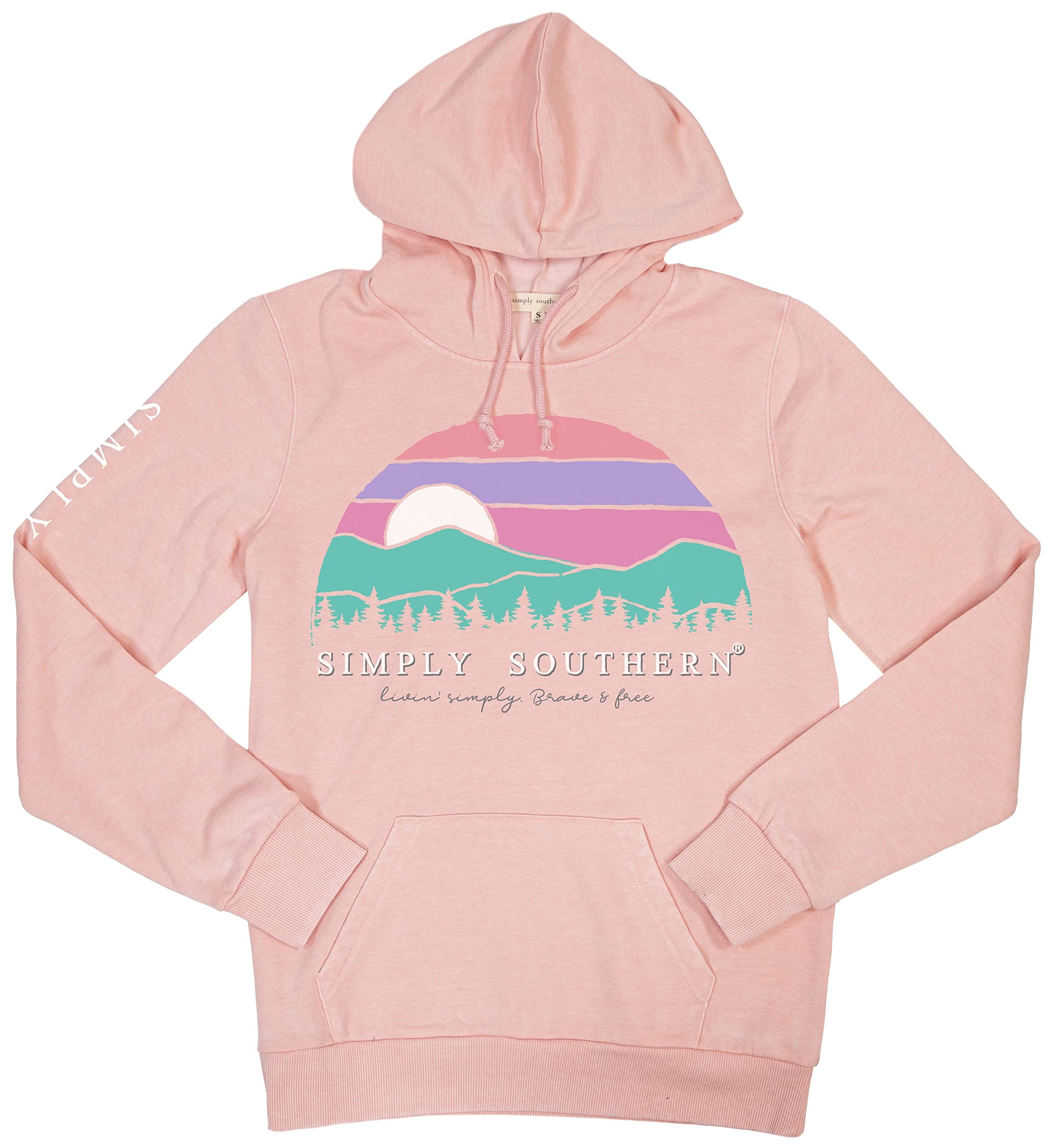 Simply Southern Livin Brave & Free Sunset Fleece Hoodie Peach
