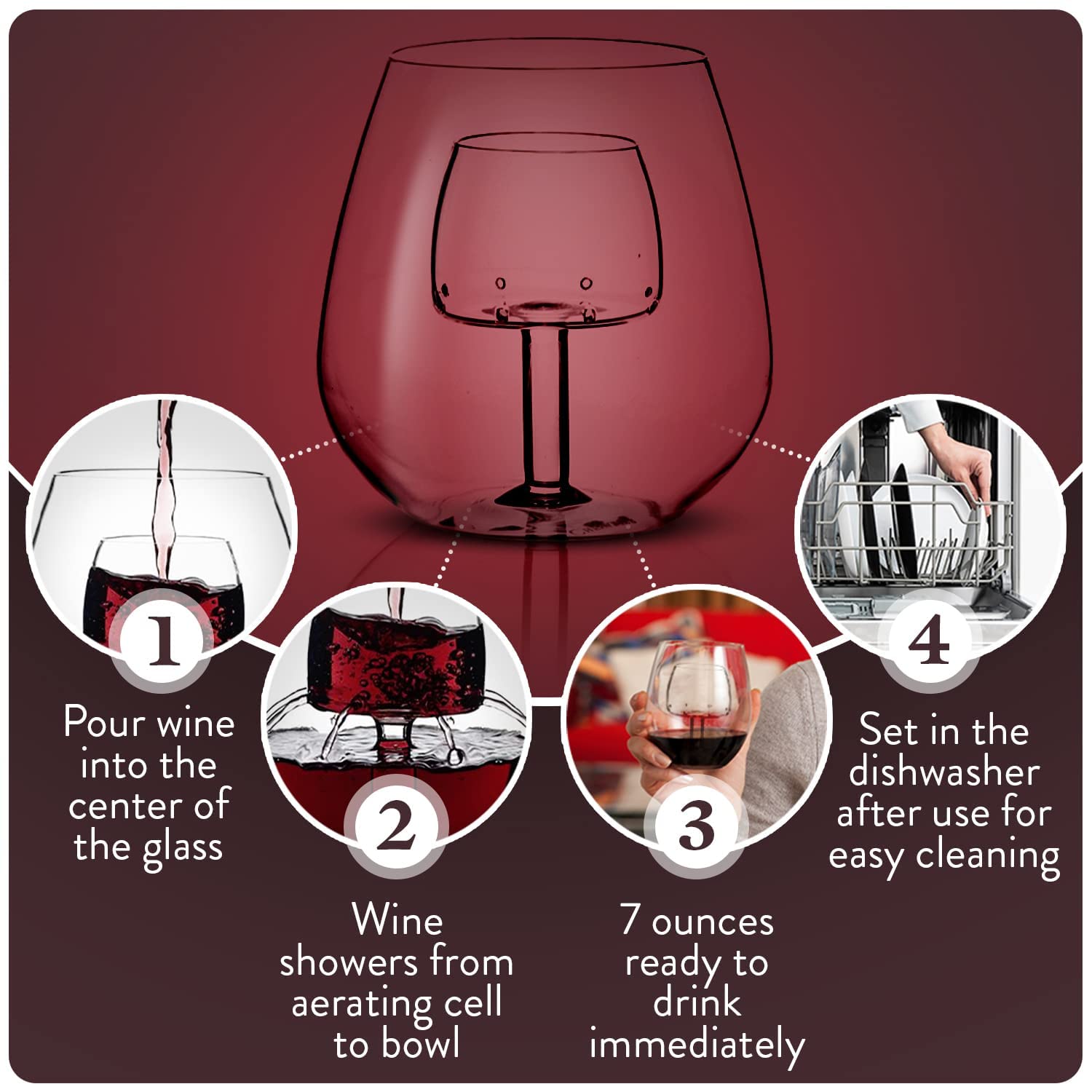 Stemless Aerating Wine Glasses (Set of 2) by Chevalier Collection β Patented Wine Glasses with Built In Aerator