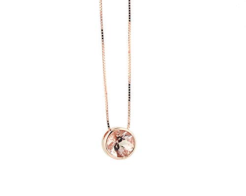 Natural Morganite Bezel-Set Solitaire Pendant Necklace, 18" Box Chain in 14k Rose Gold (7.0mm)