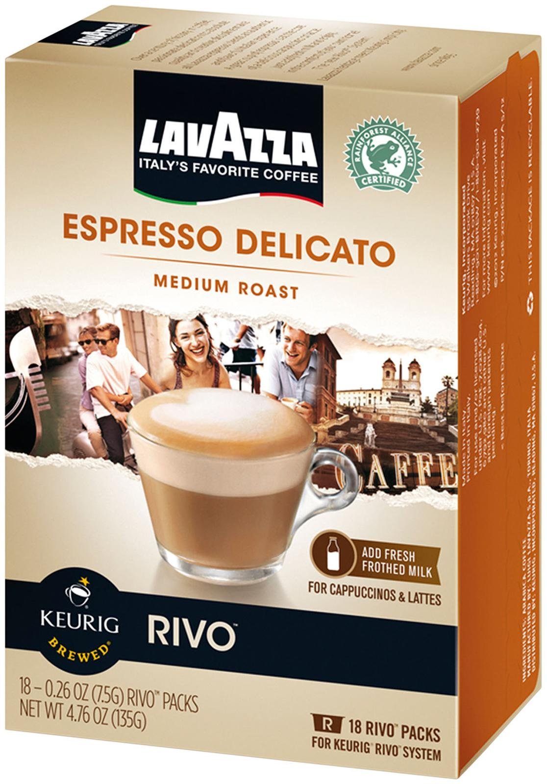 Lavazza Espresso Delicato Keurig Rivo Pack, 18 Count