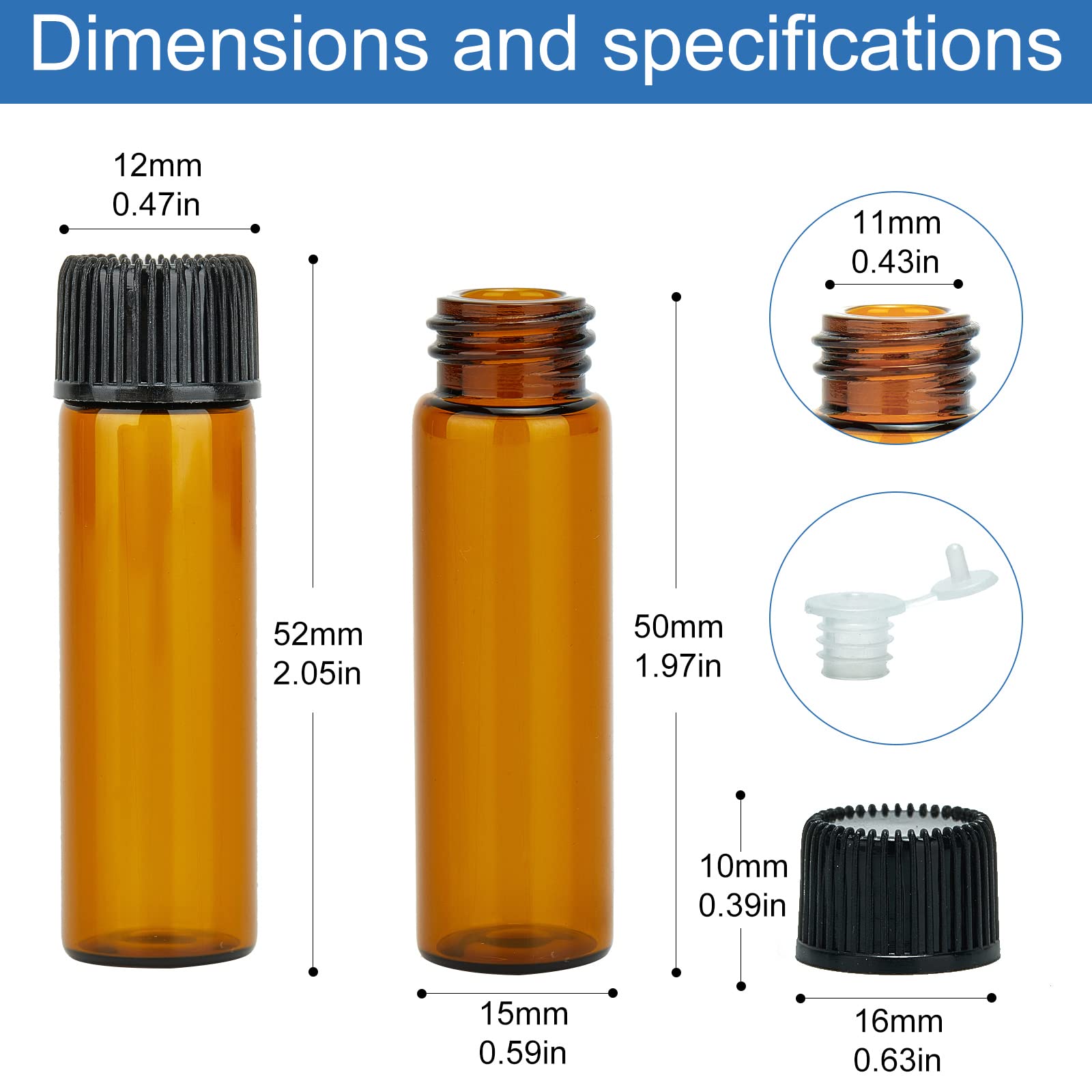 XZSIBIDE 5ML Vials with Caps Pack of 50, Amber Glass Dropper Bottle,Vials Dropper Bottle With Screw Caps,Can Be Used In Labs and Essential Oil Storage