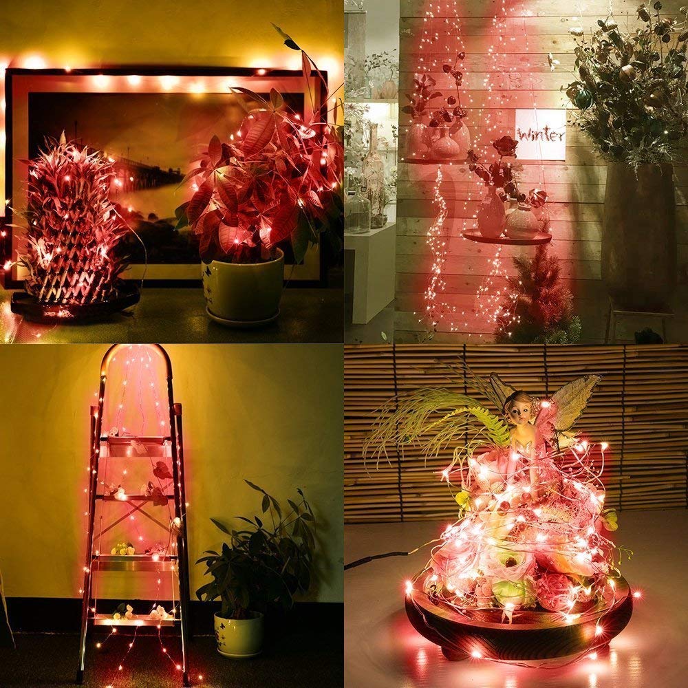 MAOKOT Solar String Lights, 72ft 8 Modes 200 LED Red Solar Fairy Lights, Outdoor Copper Wire Solar Powered String Lights, Waterproof Decorative Lighting for Wedding Homes Christmas(Red)