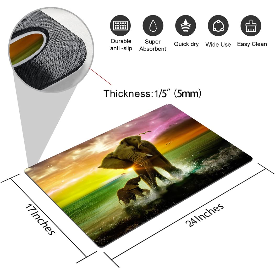 OHTMTHO 17"x24" Bathroom Rugs Non Slip Washable Bath Mat Small Door Floor Mat Printed with Colorful Seaside Elephants
