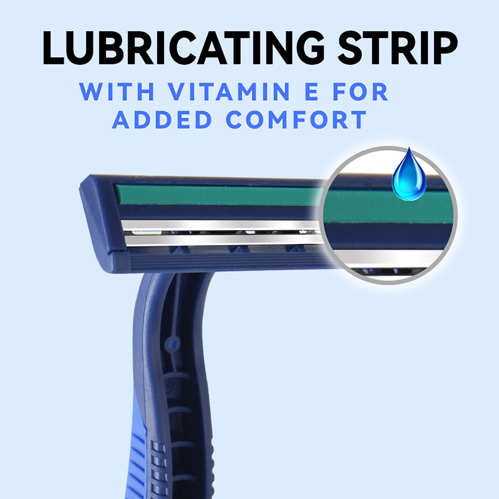 V.CR Brand Disposable Razors, Shaving Razors,Twin blades with Lubricant Strip, Stainless Steel Blade, Blue, 60Count Total