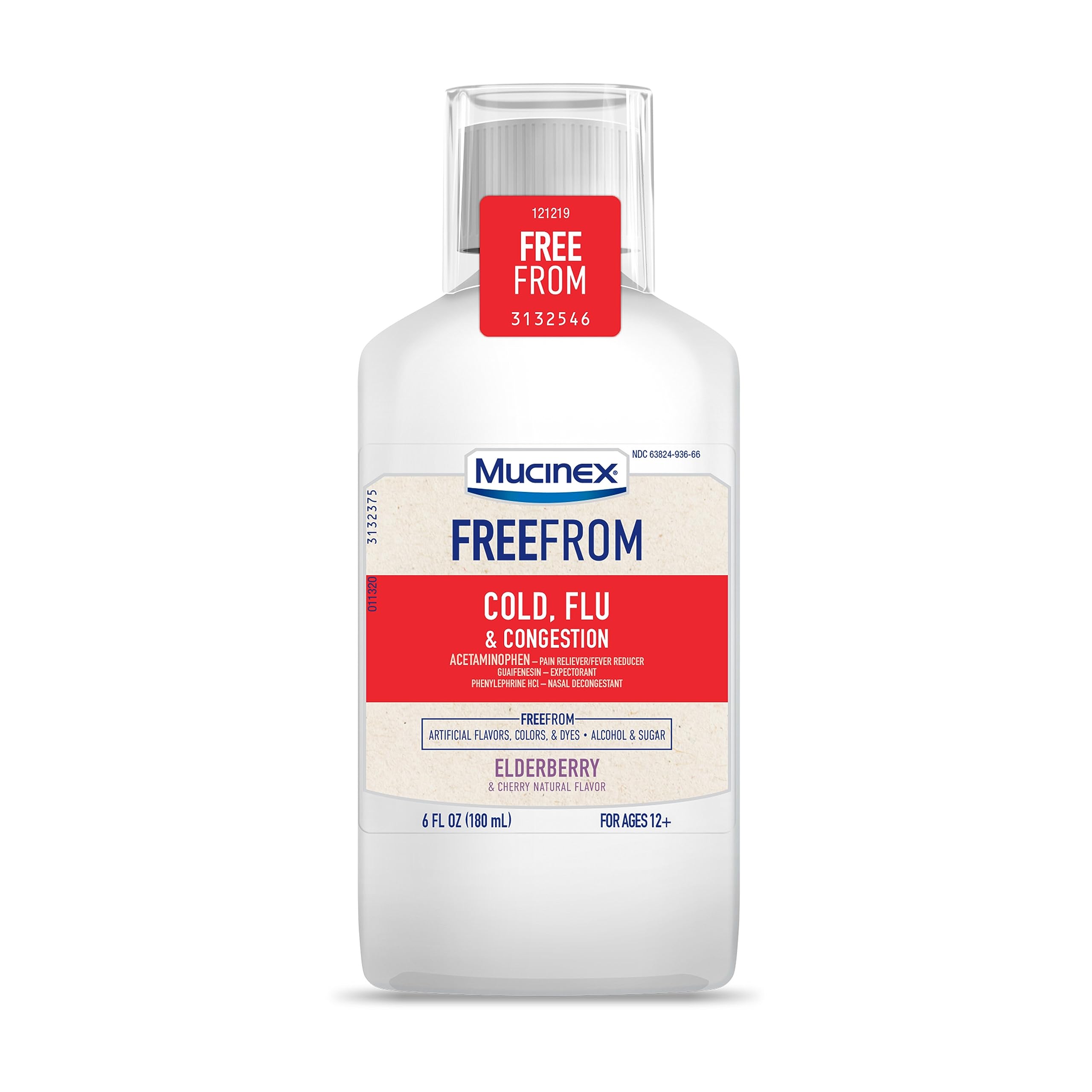 Mucinex FreeFrom Cold, Flu & Congestion, Multi-Symptom Relief, Cherry, 6 Fl Oz