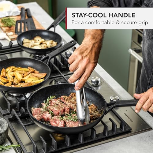 KitchenAid Classic Forged Hard Anodized PFAS-Free Ceramic Non-Stick, 20 cm, 24 cm and 28 cm Frying Pan Set, Induction, Oven Safe,Black