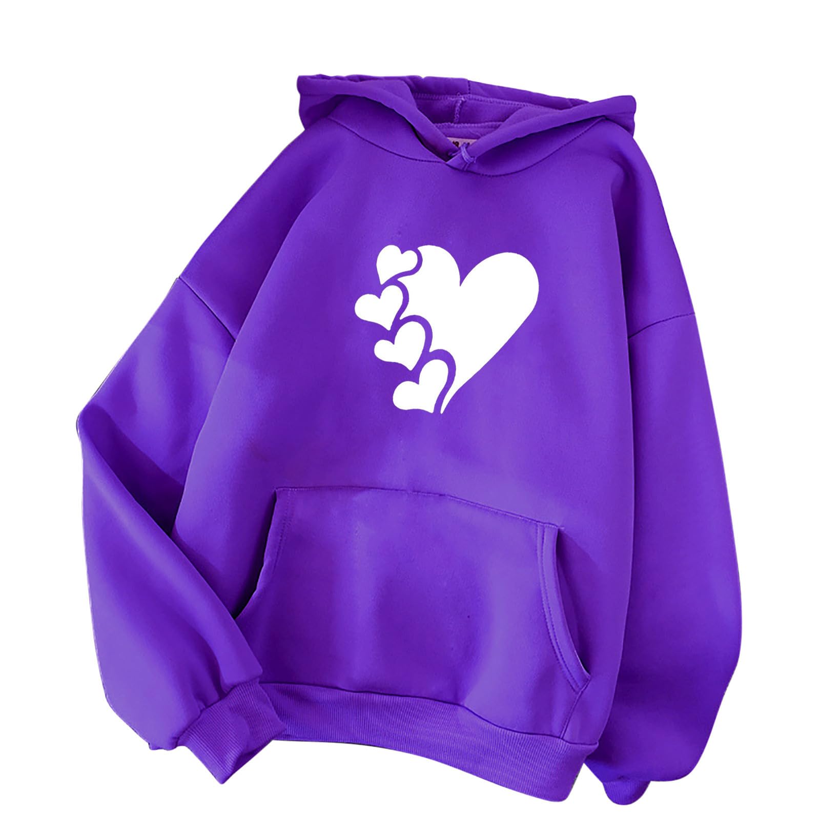 KSODFNXH Oversized Hoodies Casual Trendy Heart Printed Long Sleeves Tops with Pockets Plain Color Drawstring Sweatshirts