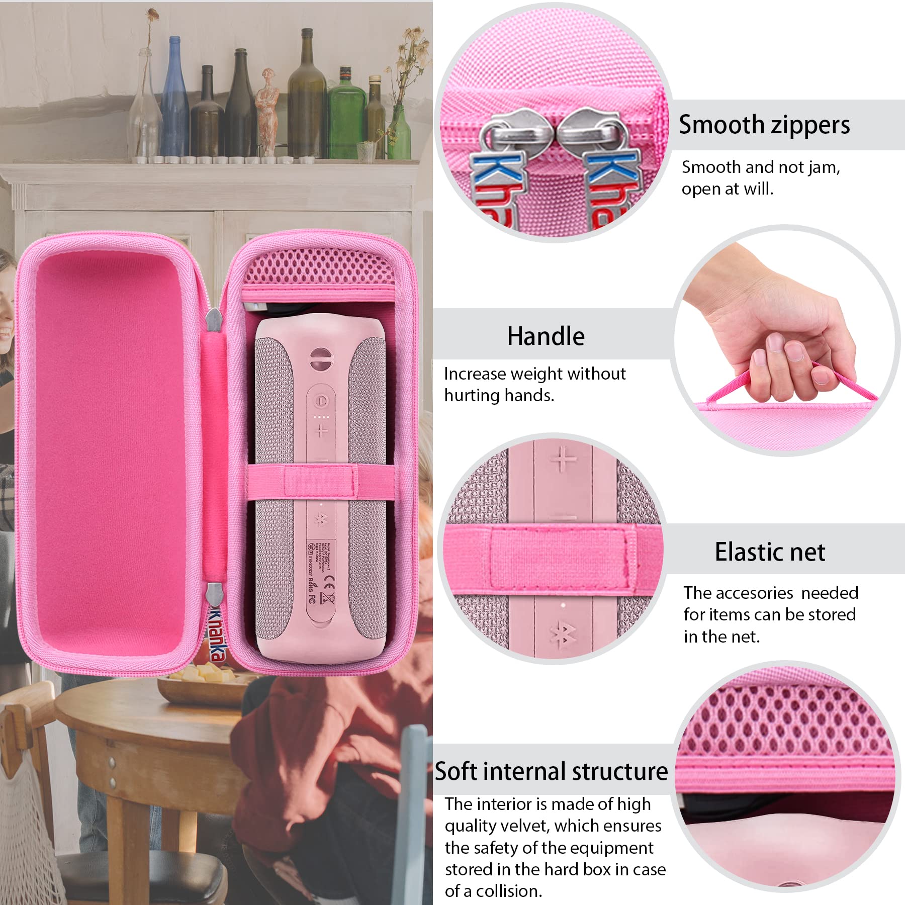 khanka Hard Travel Case Replacement for SOWO Surgeboom 2 Outdoor Portable Bluetooth Speaker, Wireless IPX7 Waterproof Speaker, Case Only (Pink)